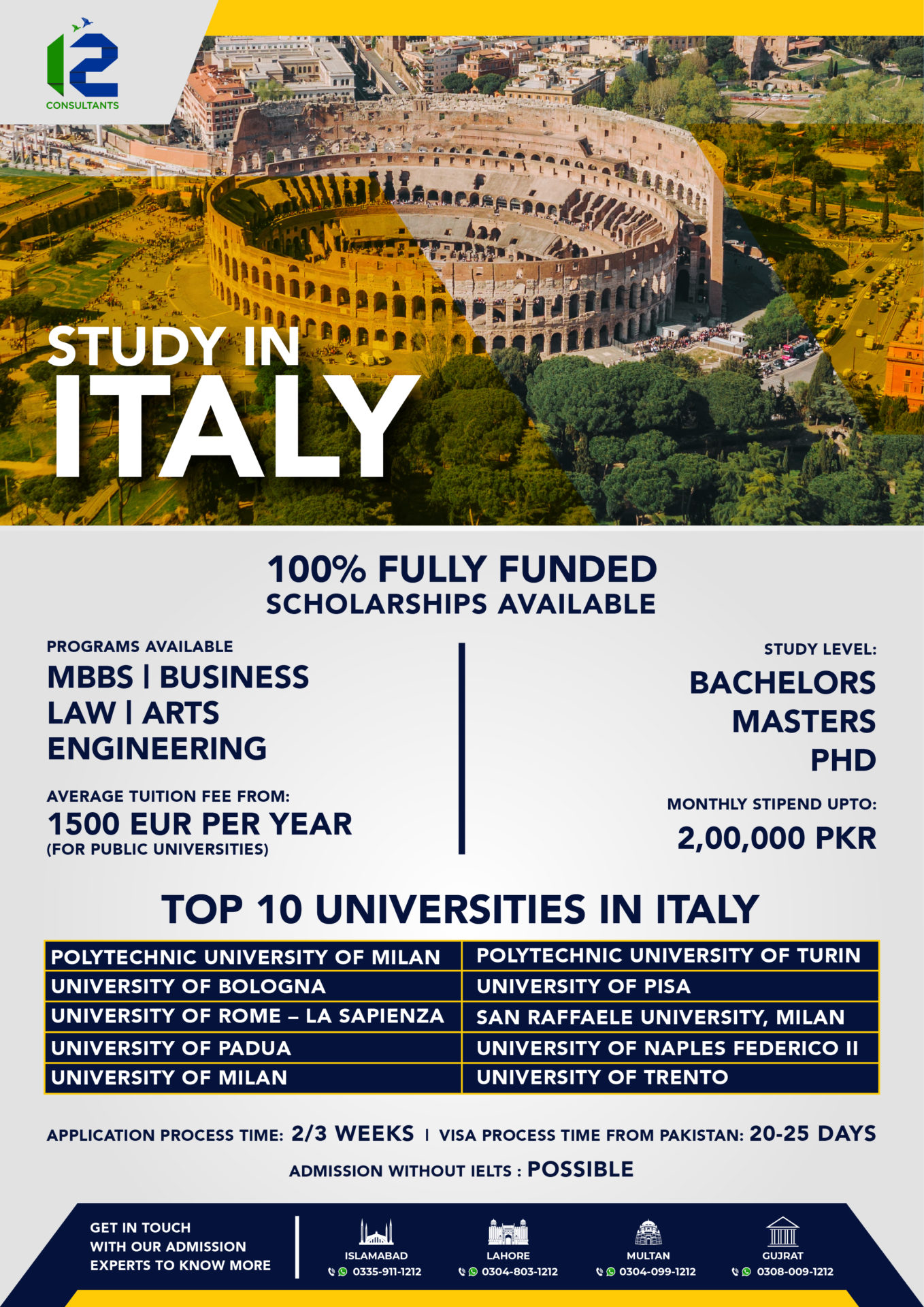 Study In Italy: 100% Free Universities In Italy - Scholarships 2023-24 ...